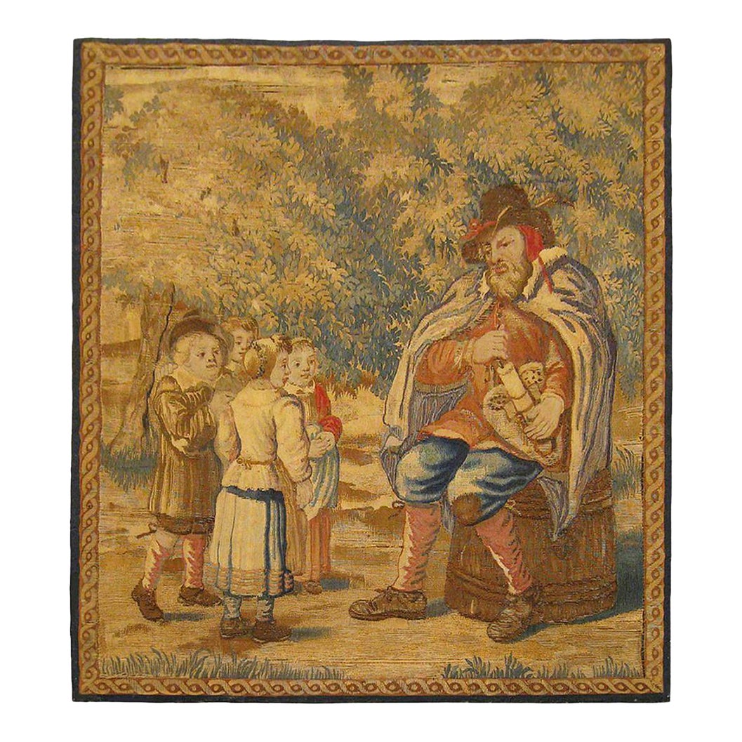 Framed 18th Cent. French Rustic Tapestry, a Pedant Instructing Children ...