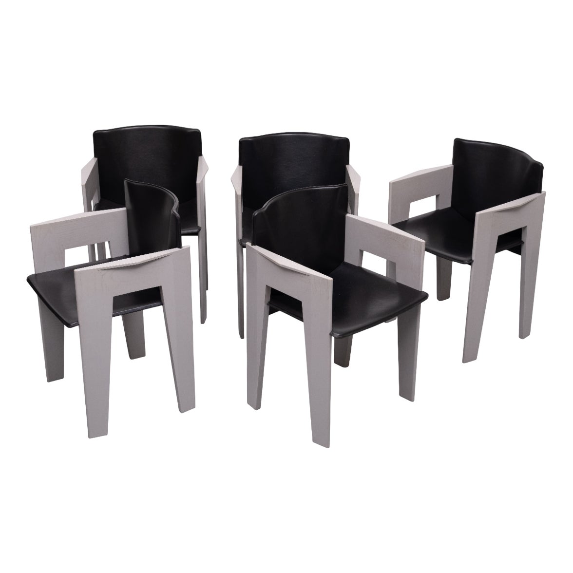 Leather & Wood Dining Chairs by Arnold Merckx for Arco, 1980s, Set of 5 ...