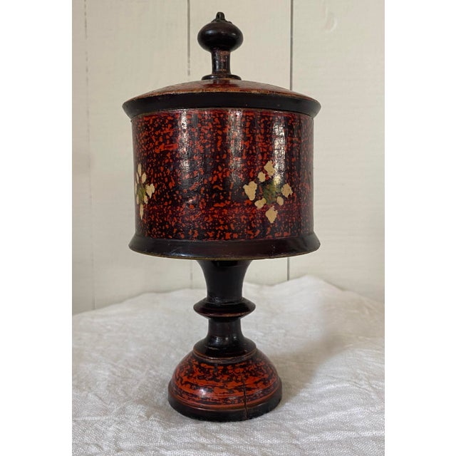 1940s Vintage Wooden Kumkum Box, Indian Wood Lacquer Tika Box | Chairish