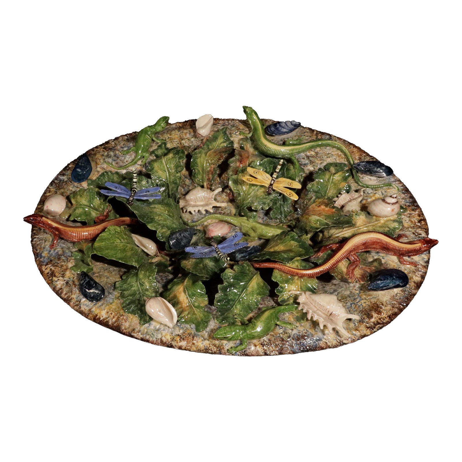Palissy Ware Majolica Trompe l'Oeil Charger by Christine Viennet, Dated ...