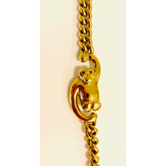 1980s Good Luck Hanging Monkeys Gold Plate Chain Link Necklace | Chairish