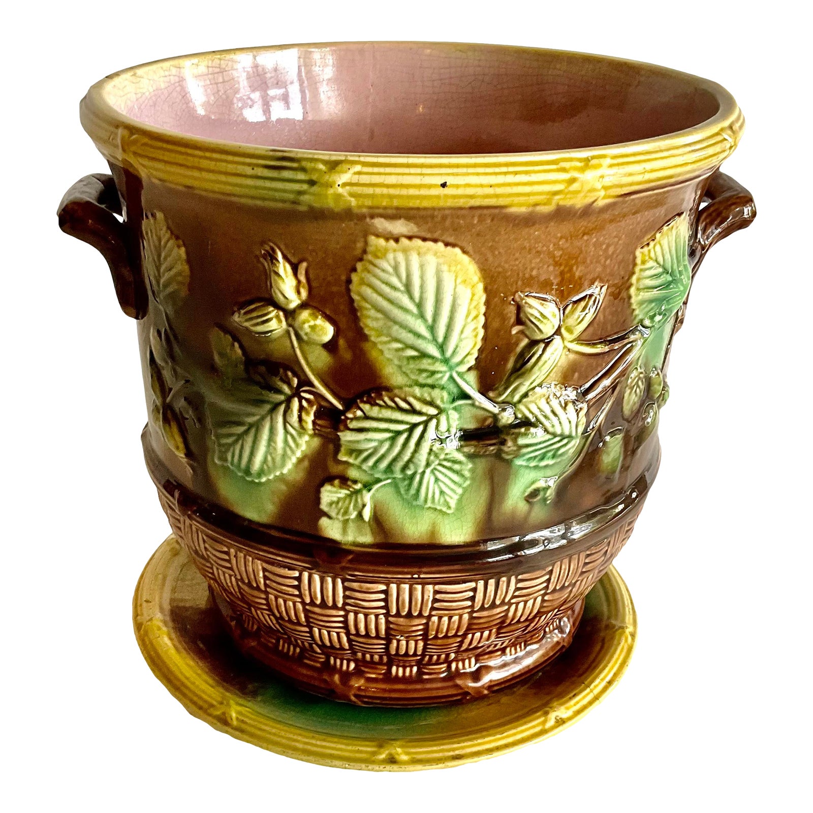 Antique Majolica Cachepot With Liner | Chairish