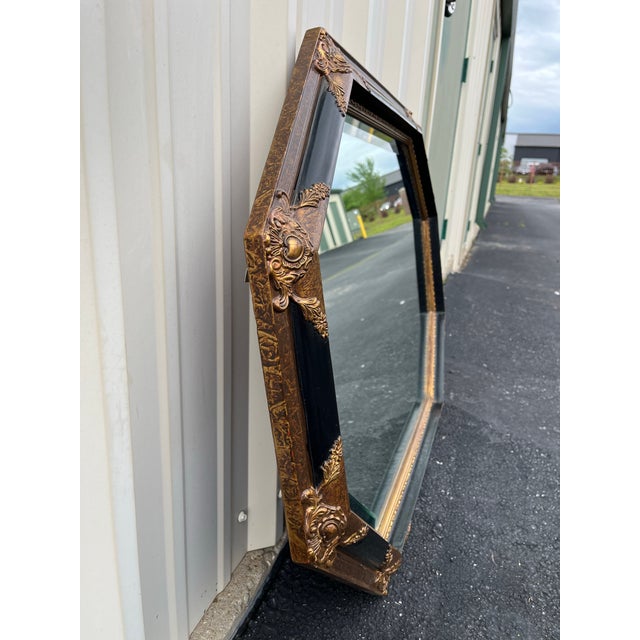 1980s Carolina Mirror Company Octagonal Black and Gold Beveled Glass ...
