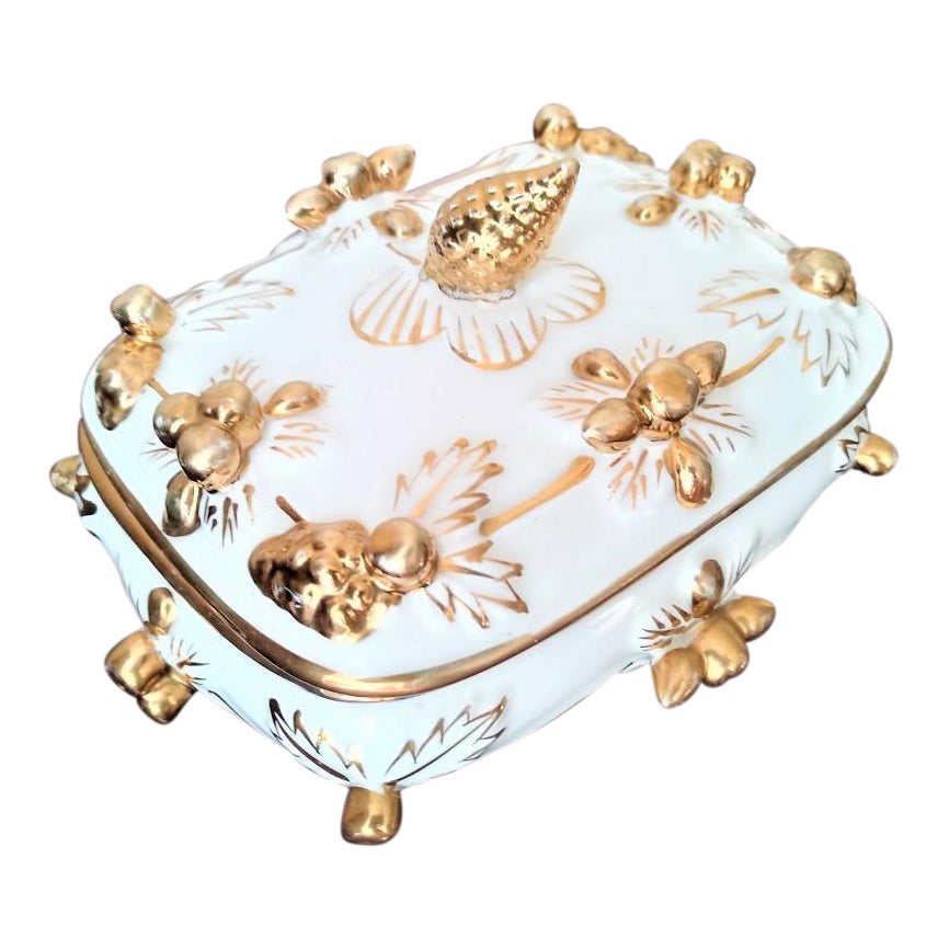 Antique Gilded Porcelain Trinket Box | Chairish