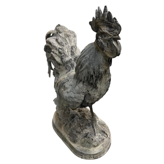Vintage French Country Style Cast Iron Rooster Garden Statue | Chairish