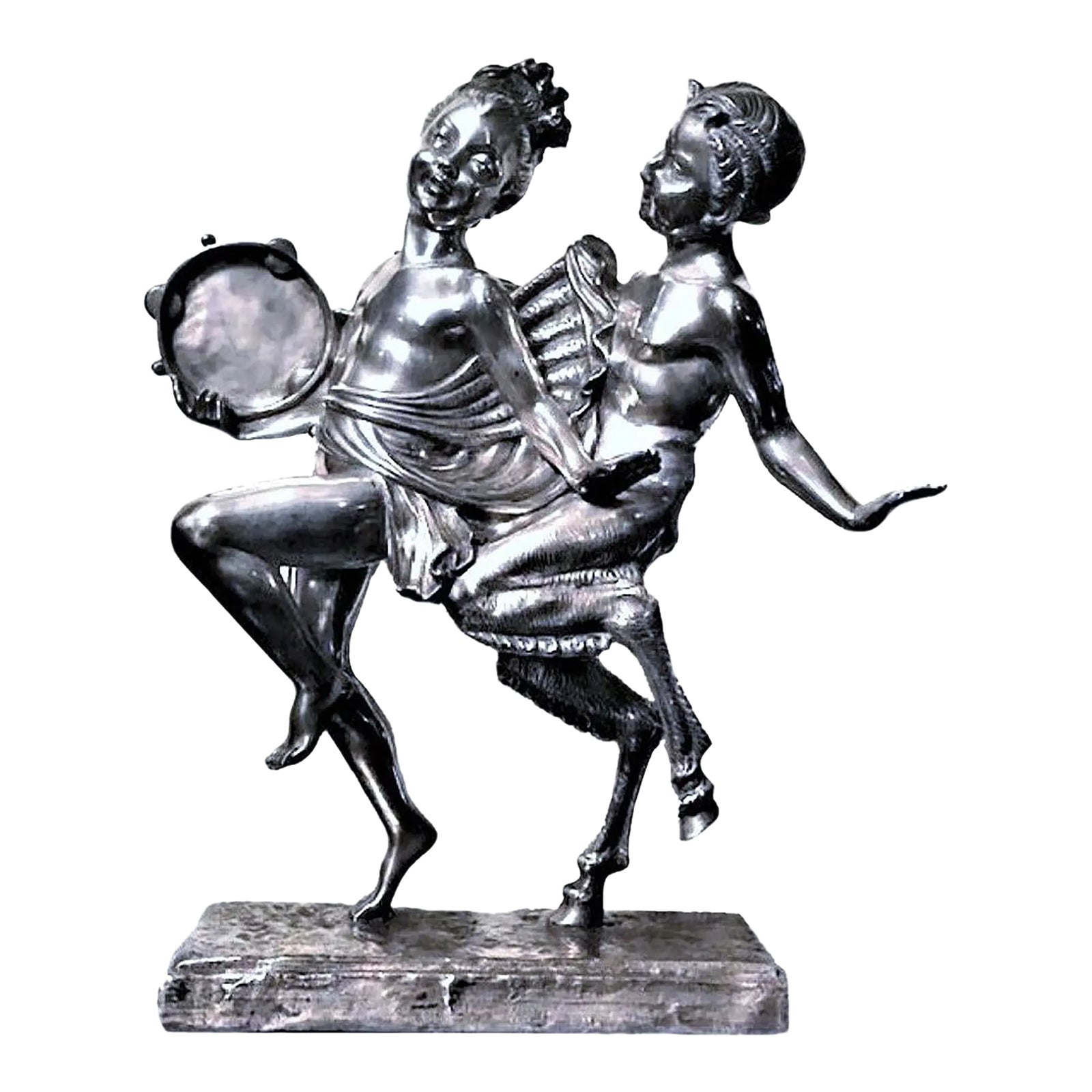 Ignacio Gallo, Dancing with Satyr, Spanish Art Deco Silvered Bronze ...