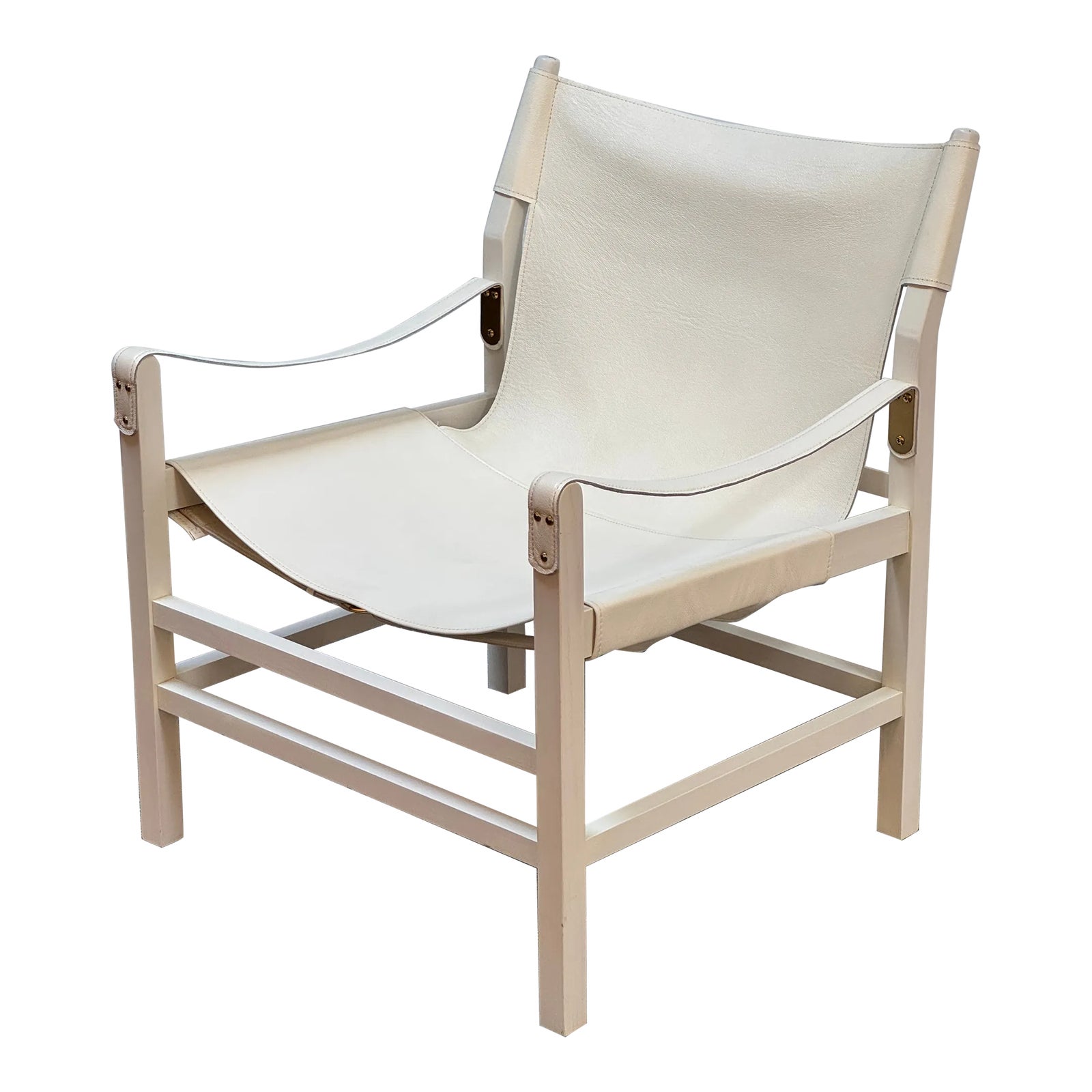 Cb2 Expat II White Leather Buckles Safari Chair | Chairish
