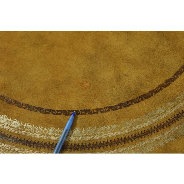 Regency Style Round Leather Top Walnut Center Table | Chairish