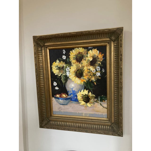Original Framed Oil Painting From Jerry Georgeff, Sunflowers | Chairish
