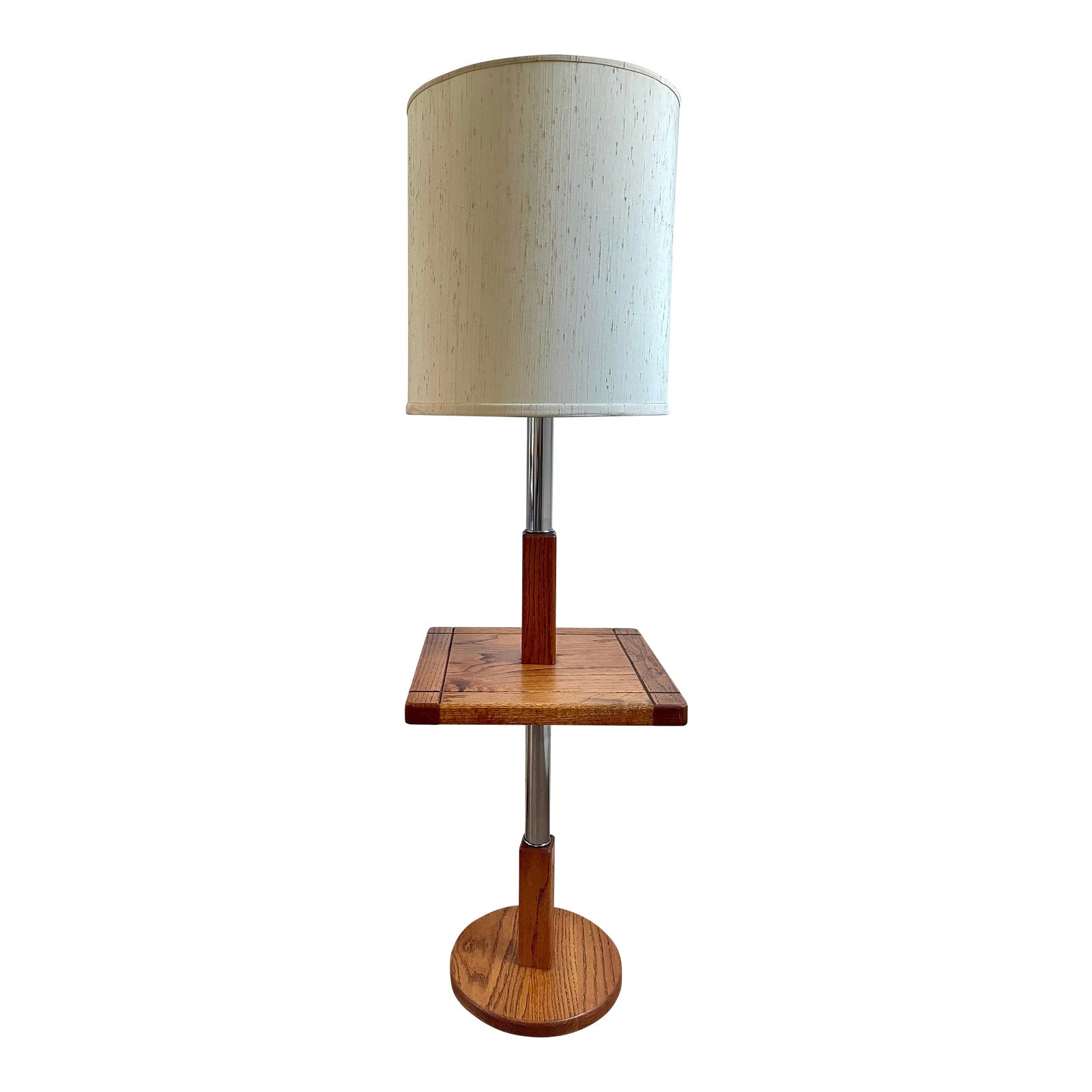 Vintage Mid 20th Century Stiffel Oak and Chrome Floor Lamp With Square ...