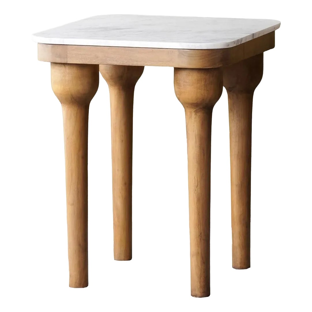 Matthew Izzo Home Mango Wood and Marble Top Side Table | Chairish