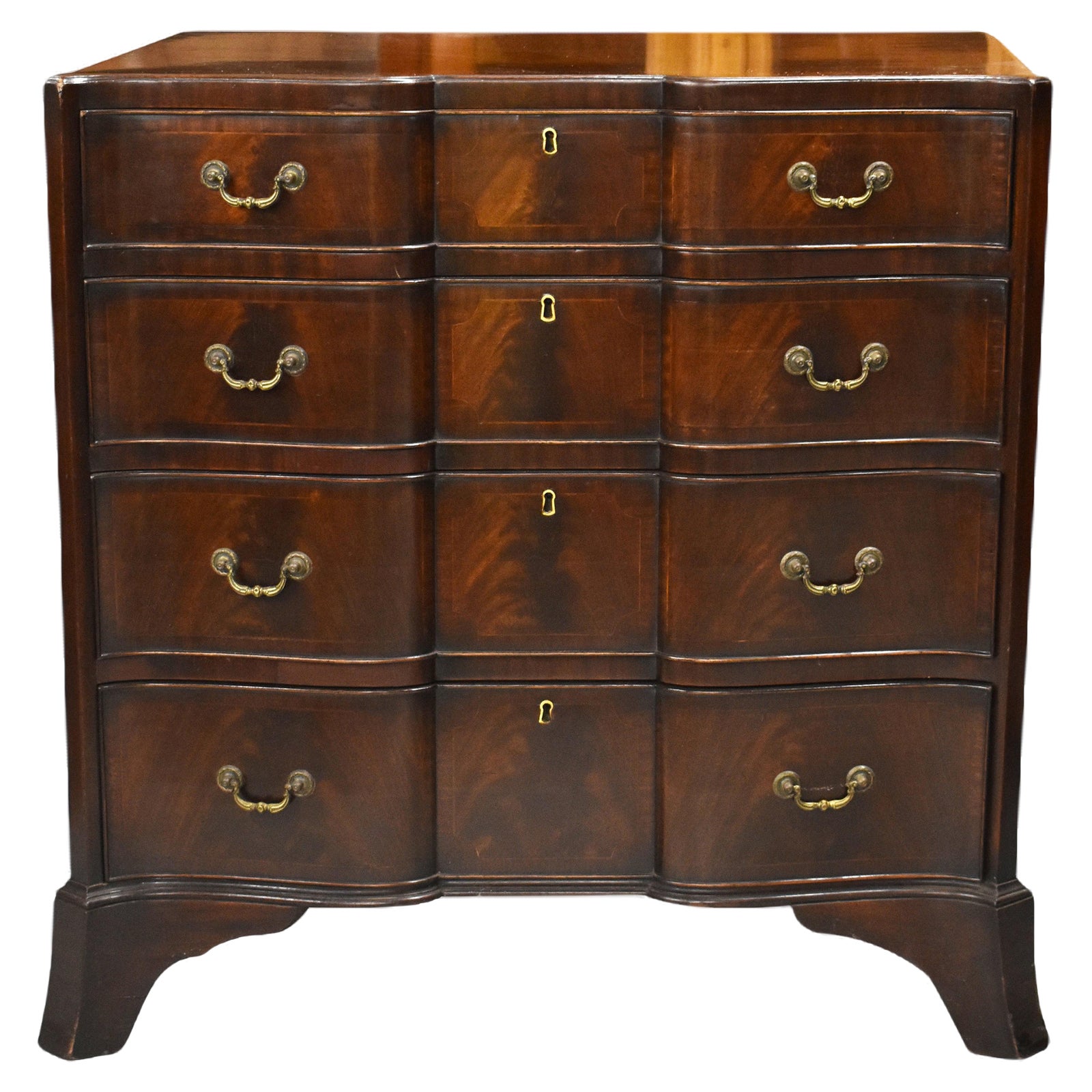 20th Century English Edwardian Flame Mahogany Serpentine Chest, 1890s ...