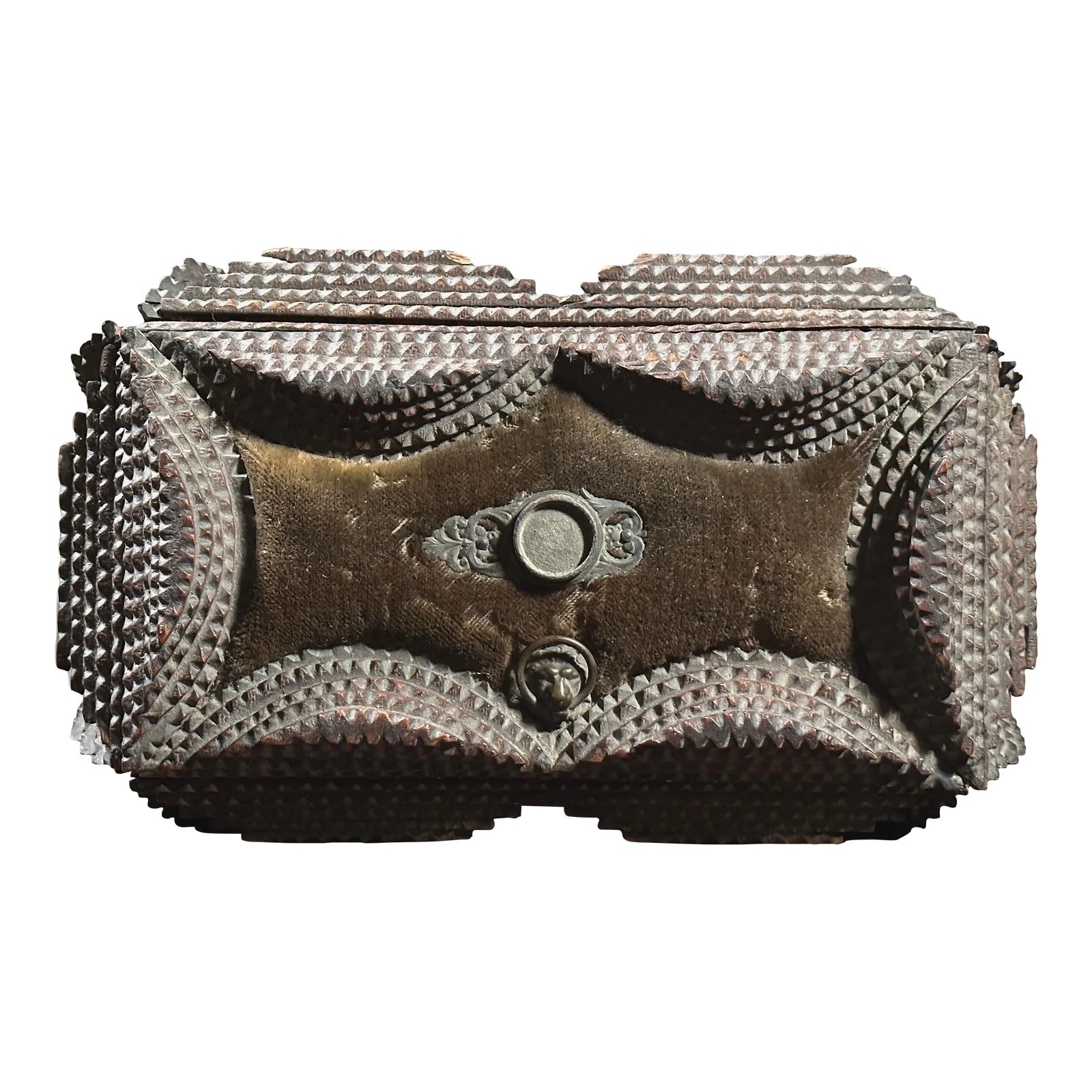 Rare 19th C. Chip Carved Tramp Art Box With Draped Detailing/Folk Art ...