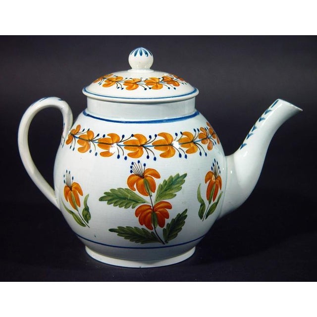English Pottery Pearlware Teapot Decorated With Prattware Orange ...
