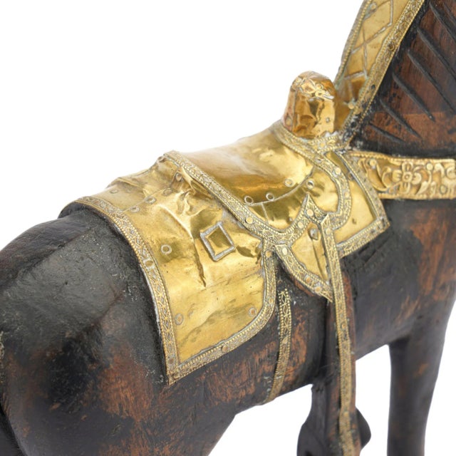 Anglo-Indian Carved Mango Wood Marwari War Horse Figurine With Brass ...