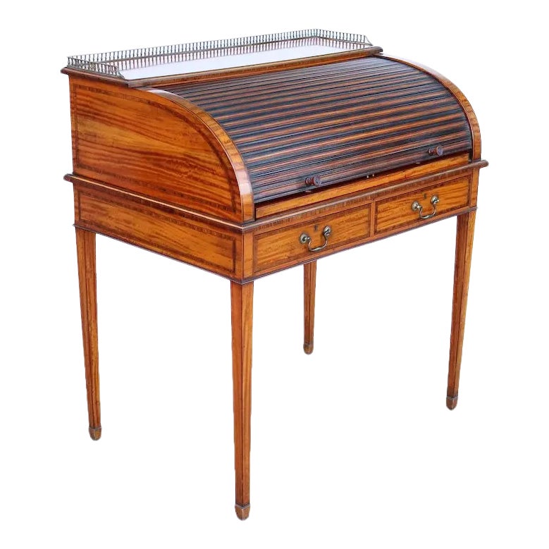 English Edwardian Sheraton Style Hampton and Sons Inlaid Satinwood ...