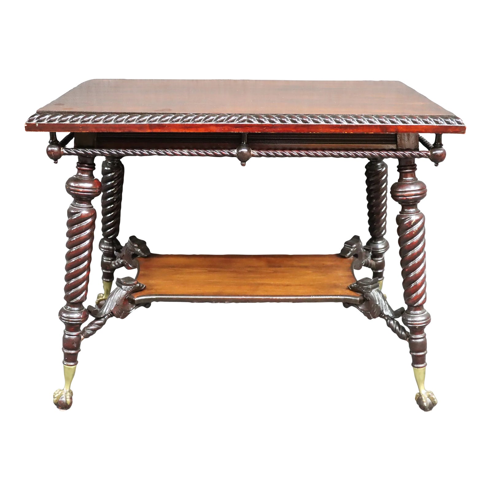 19th C. Victorian Merklen Bros. Barley Twist Figural Mahogany Parlor ...