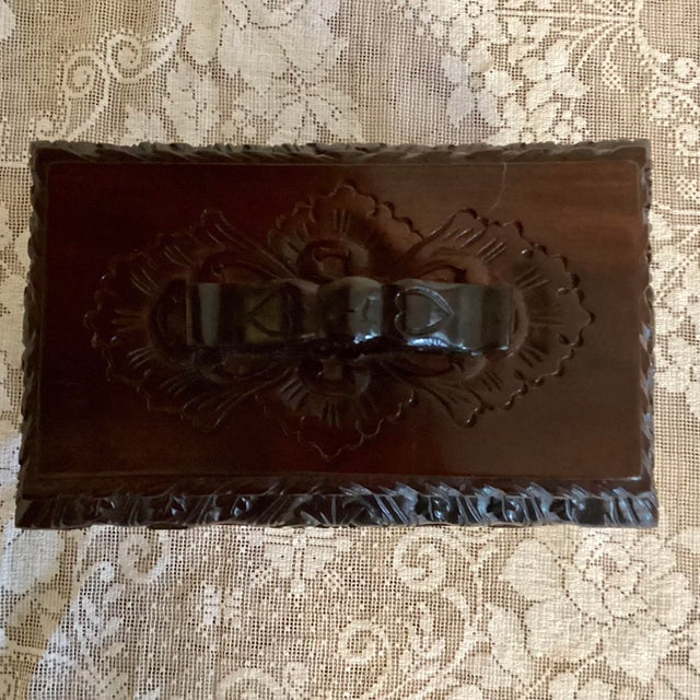 1970s Hand-Carved Victorian Style Wooden Tea Caddy Trinket Box | Chairish