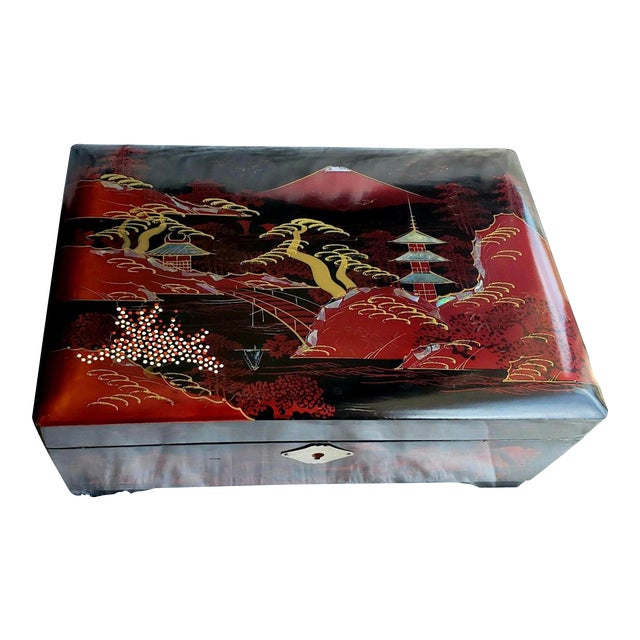 Mid 20th Century Japanese Black Wooden Lacquer Abalone Inlaid Jewelry ...