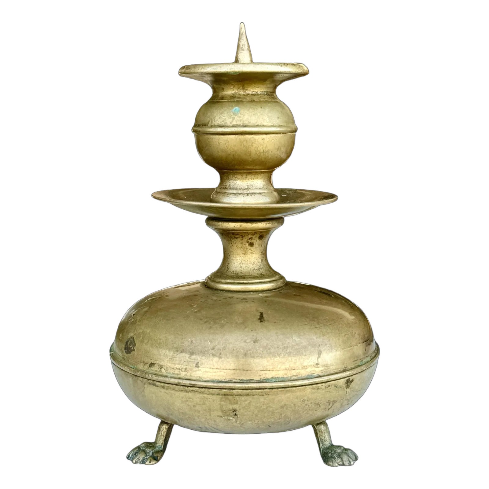Dutch Brass Claw-Footed Candlestick Holder Pricket | Chairish