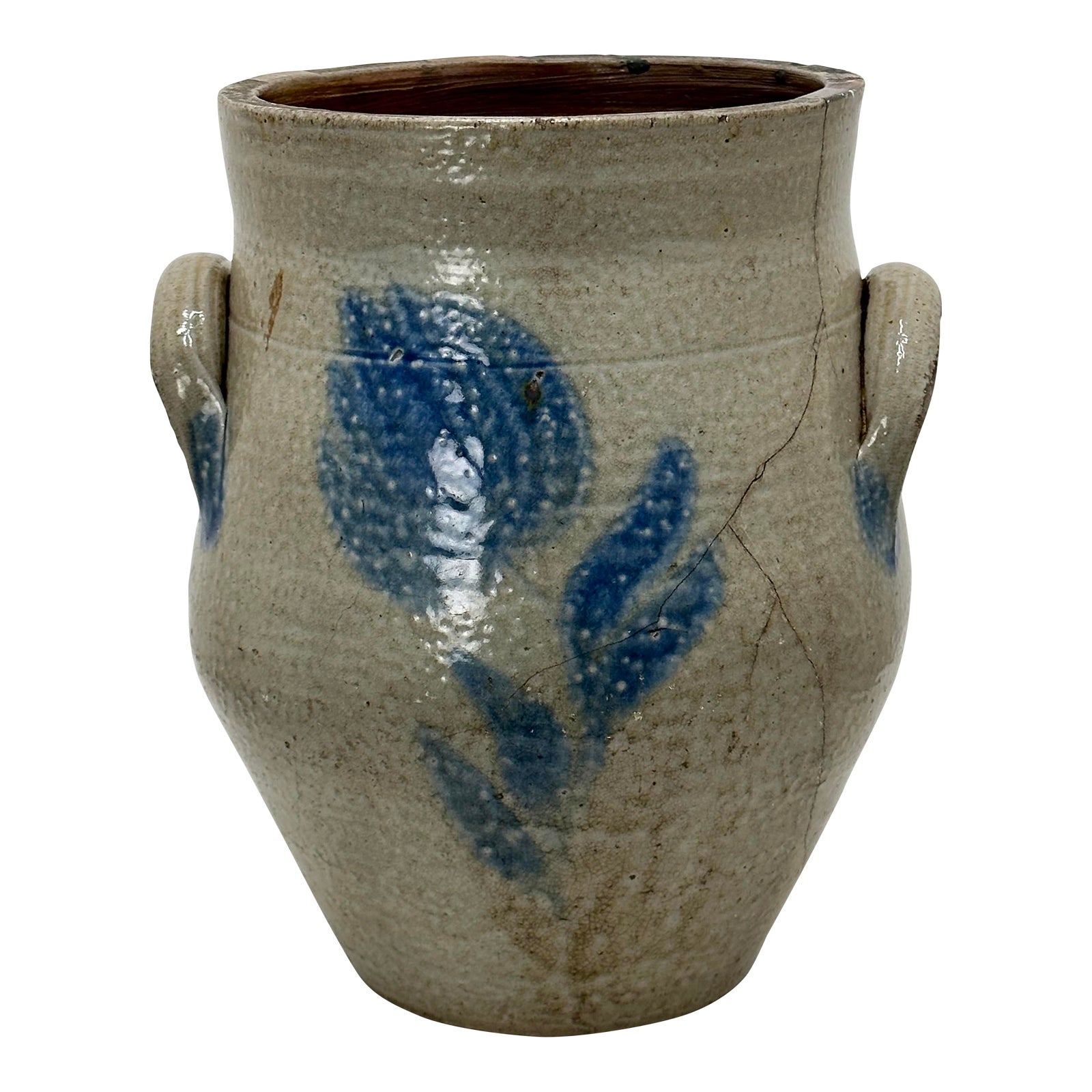 Antique Early American Blue Decorated Tulip Flower Stoneware 2 Gallon ...