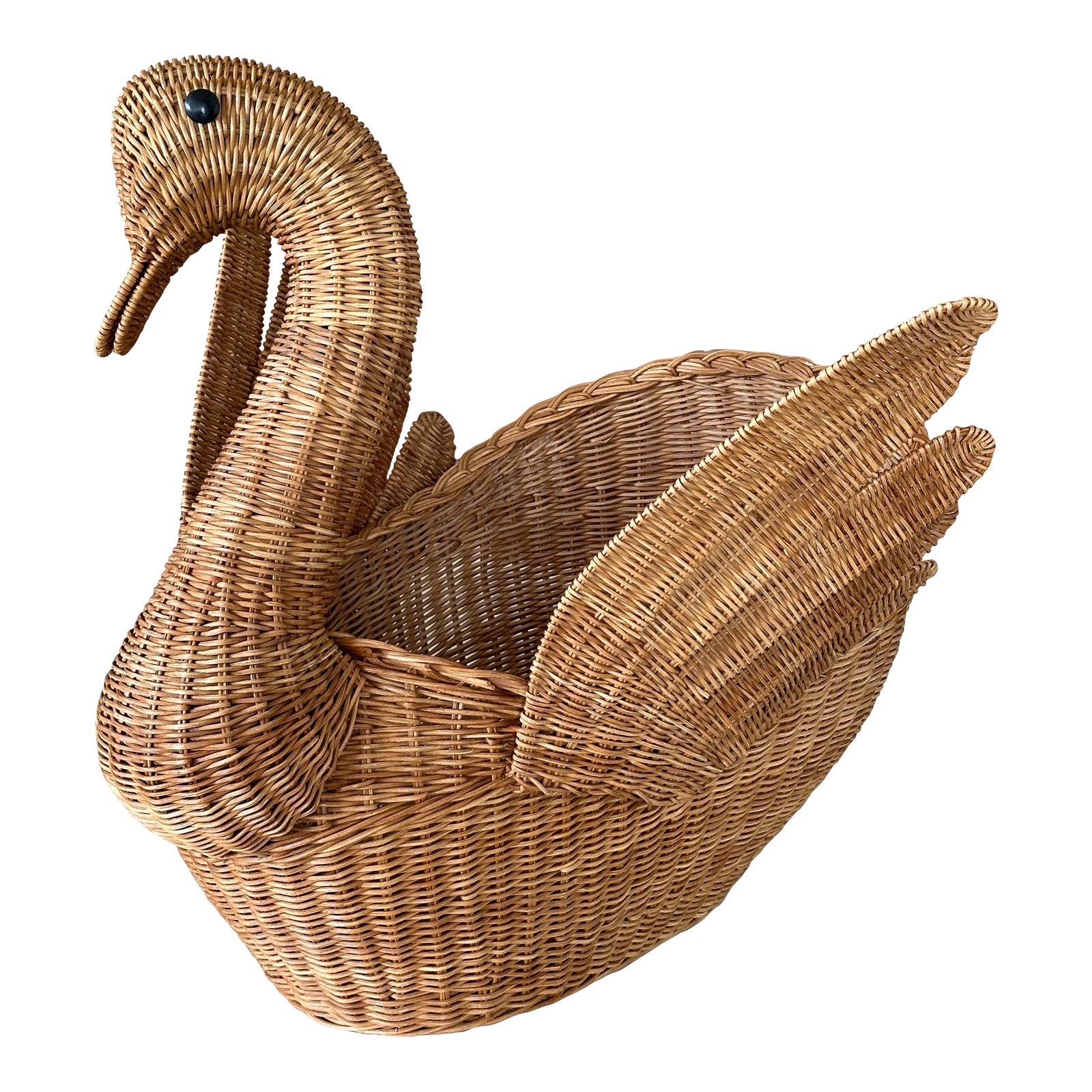 Vintage Monumental Coastal Cottage Wicker Swan Basket | Chairish