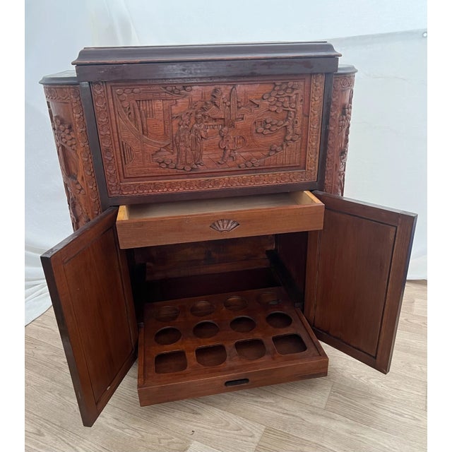Mid Century Asian Style Bar Cabinet Serving Buffett Bottle and Glass ...