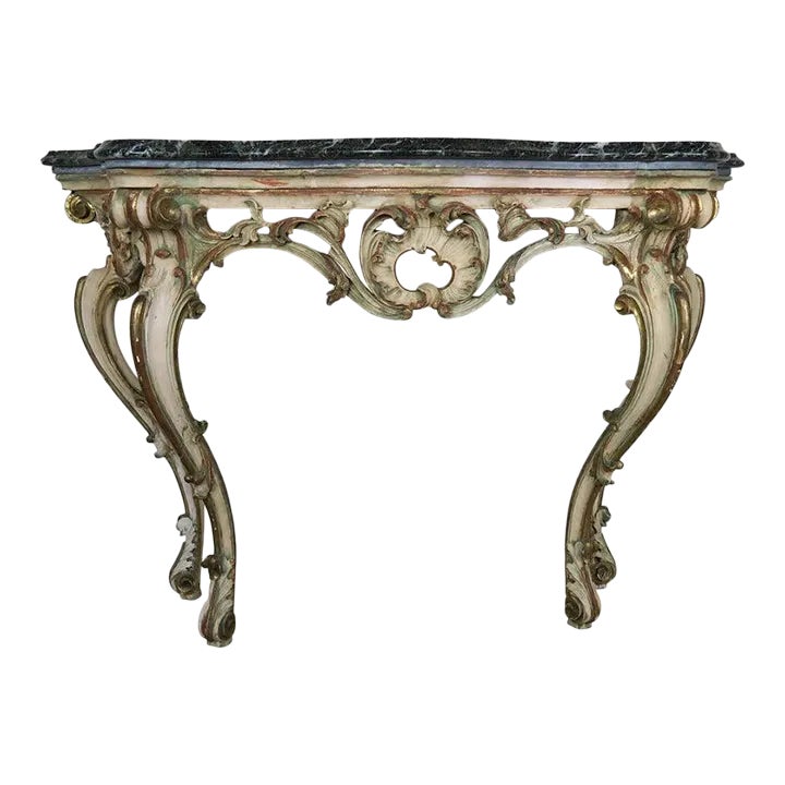 Serpentine Shaped Painted and Parcel-Gilt Console With Marble Top ...