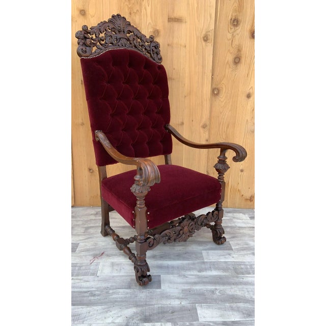 1920s Antique French Regency Style Ornate Caved Walnut Throne Chairs ...
