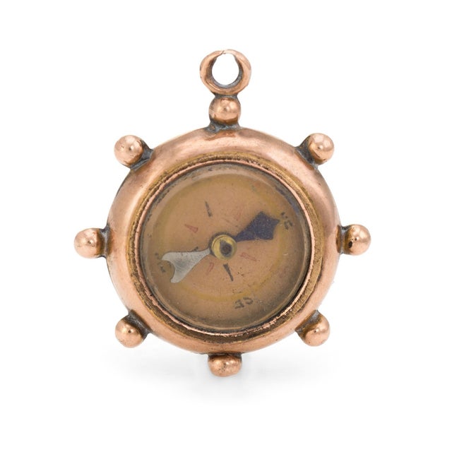 Antique Victorian Compass Fob Ships Wheel 9k Rose Gold Pendant Nautical ...
