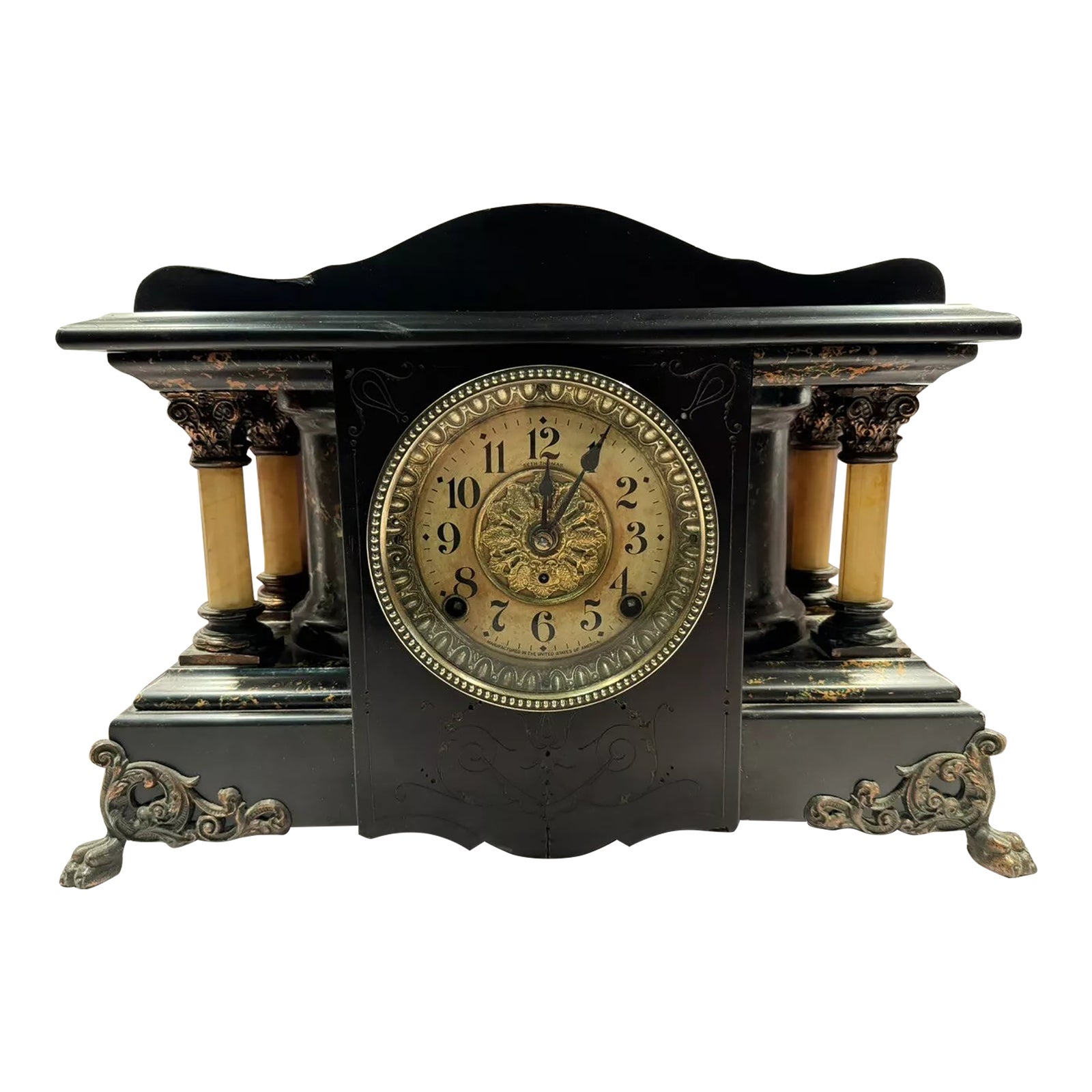 19th Century Seth Thomas “Shasta” Antique Black Adamantine Mantel Clock ...