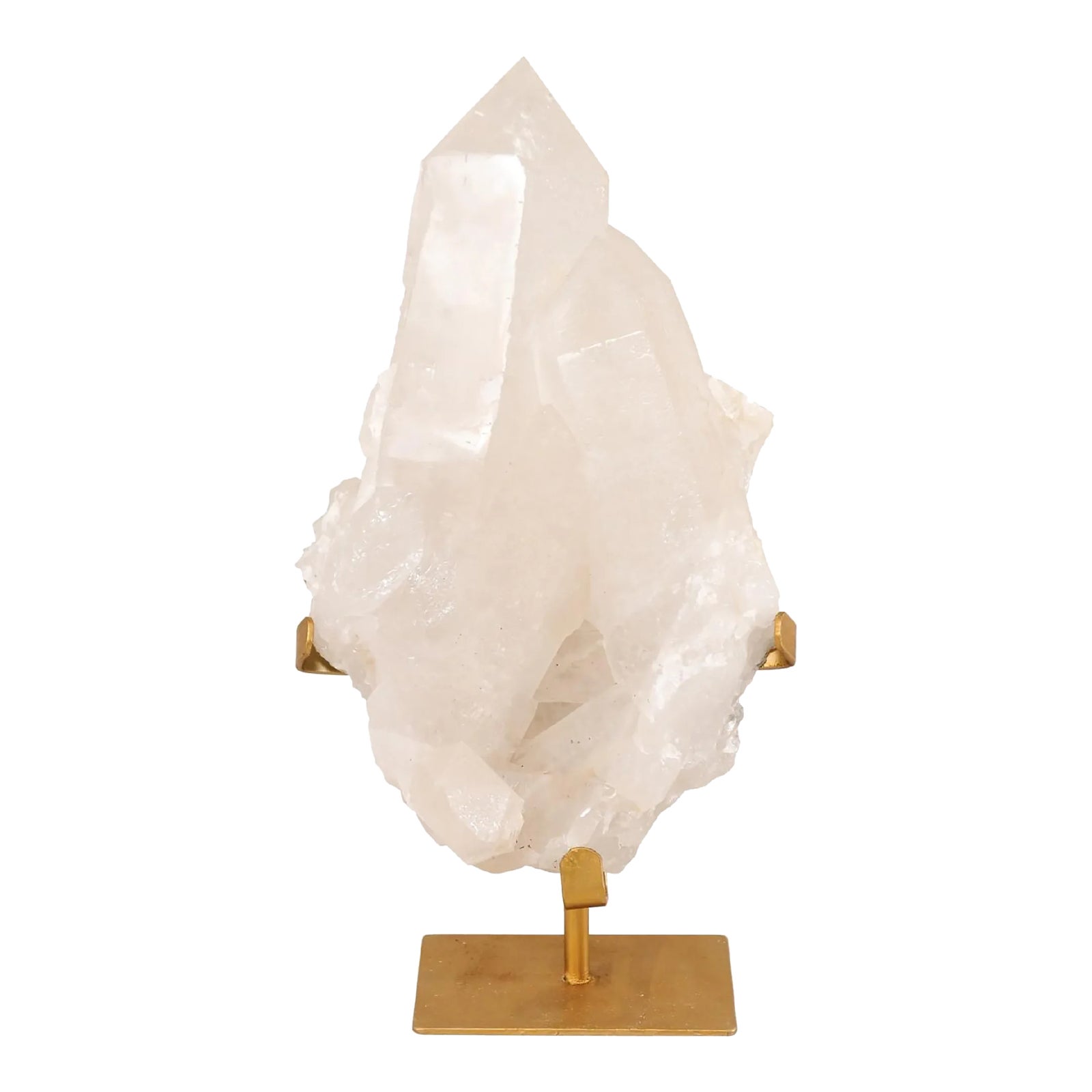 Large Quartz Crystal on Golden Stand | Chairish