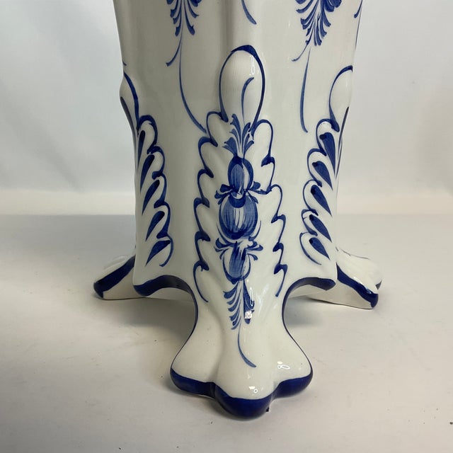 1970s Vintage Italian Hand Painted Delft Blue & White Tri-Footed Vase ...