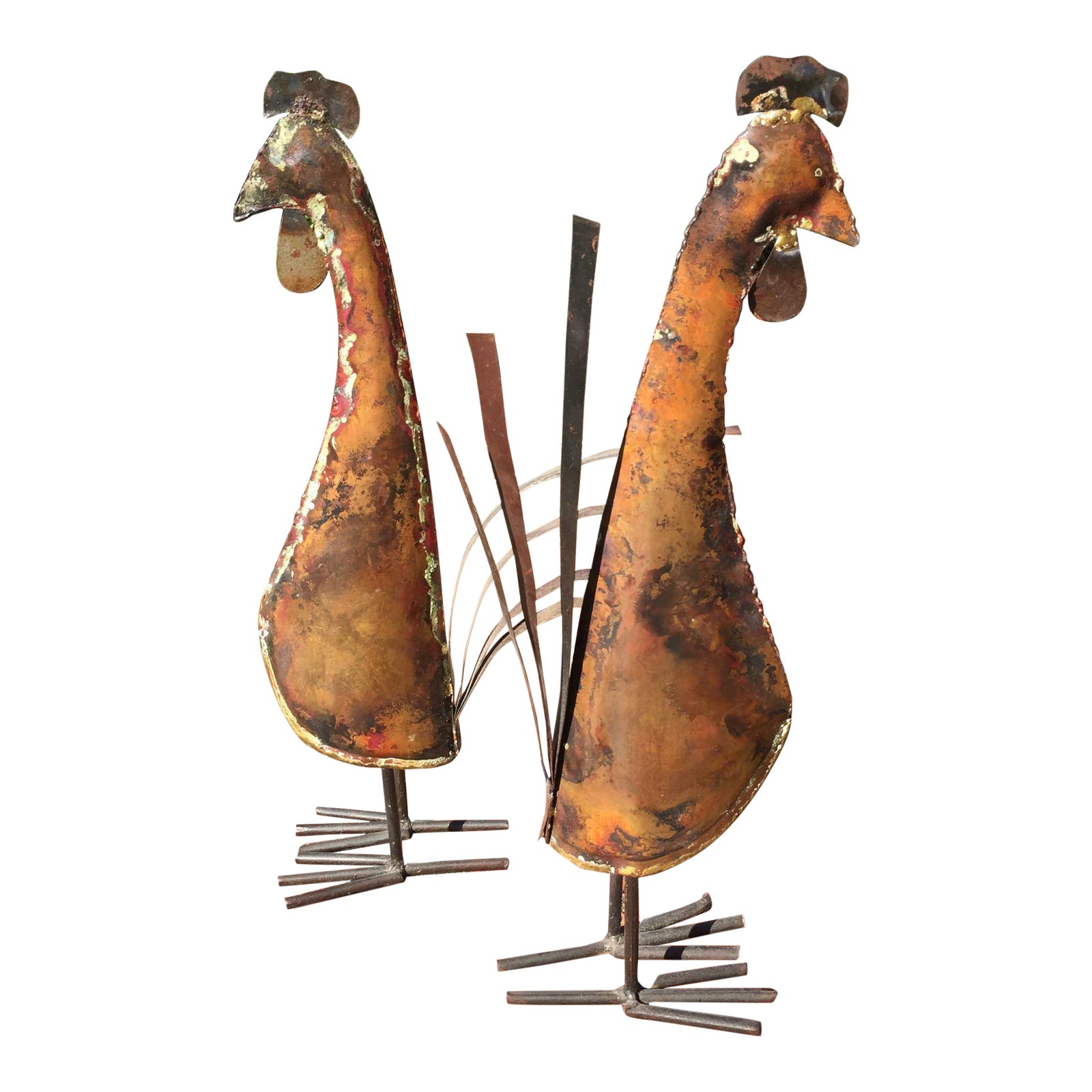 Rustic Copper Roosters - a Pair | Chairish