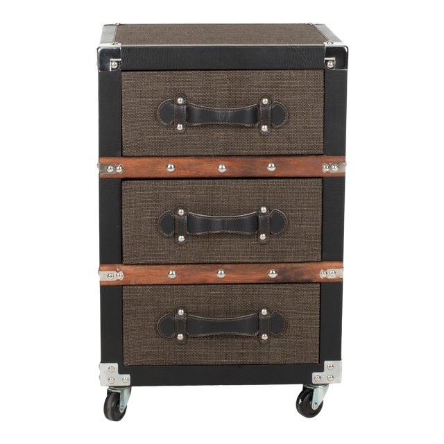 Three Drawer Rolling Chest in Black & Brown & Silver | Chairish