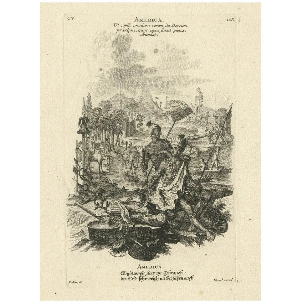 Johann Georg Hertel, Allegorical Engraving of America, Mid-18th Century ...