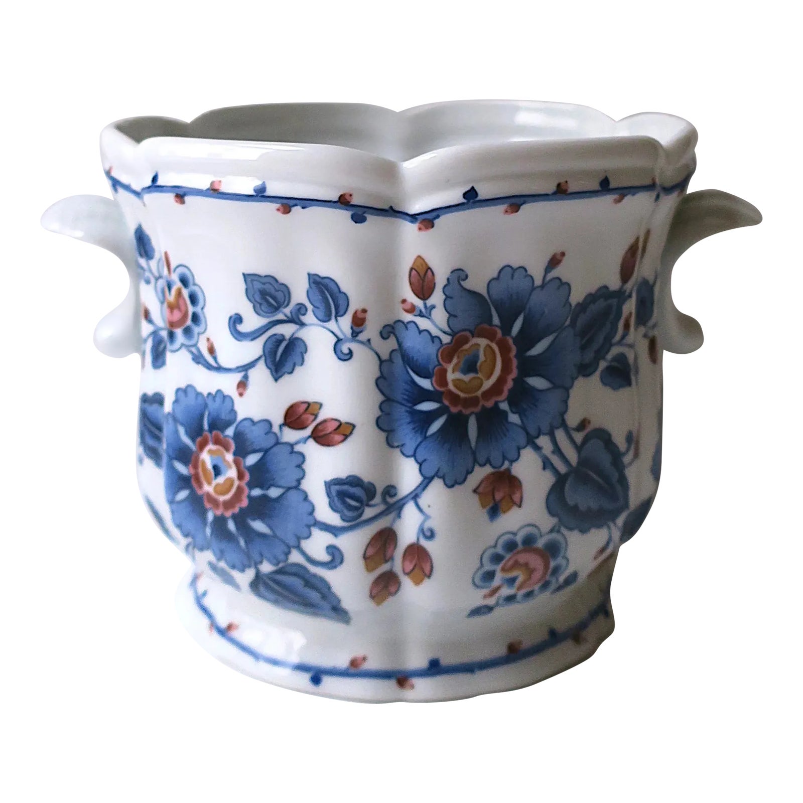 Blue and White Porcelain Planter Cachepot From Estee Lauder | Chairish