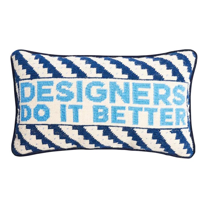 Schumacher Designers Rock Needlepoint Pillow 15" x 9" in Blue | Chairish
