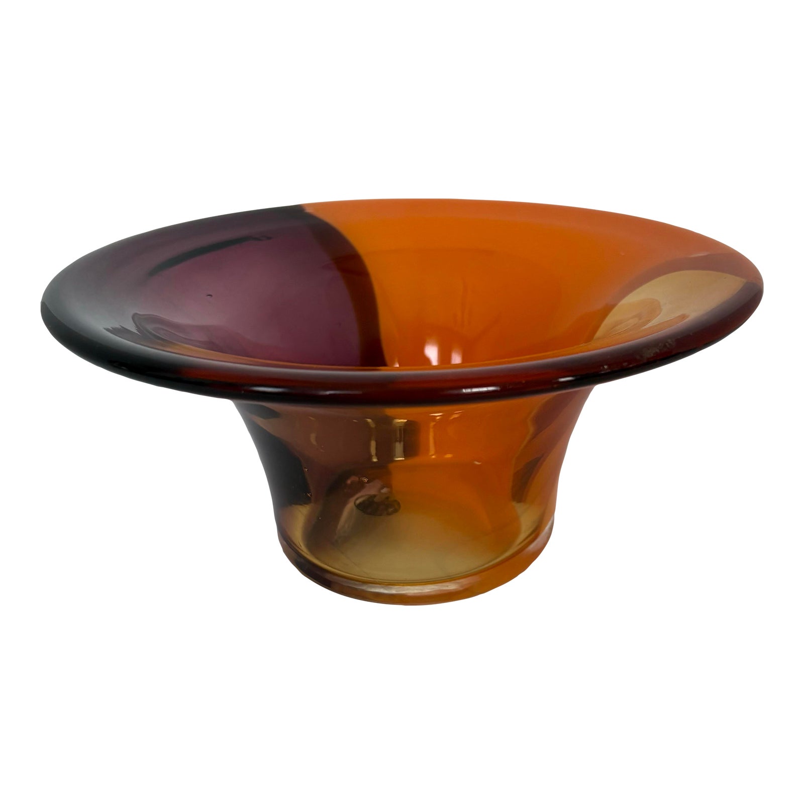 Mid 20th Century MCM Blown Art Glass Vase Cachepot in Amber Eggplant ...