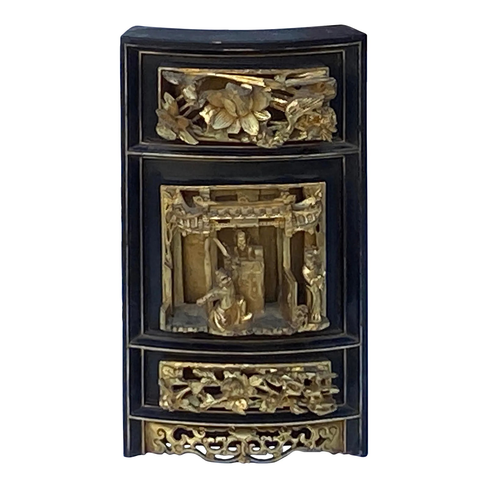 Vintage Chinese 3d Golden Lacquer Wood Carving Opera Scene Wall Panel ...