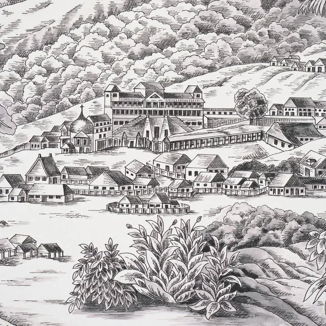 Schumacher x Victor Glemaud Toussaint Toile Wallpaper in Black on Ivory ...