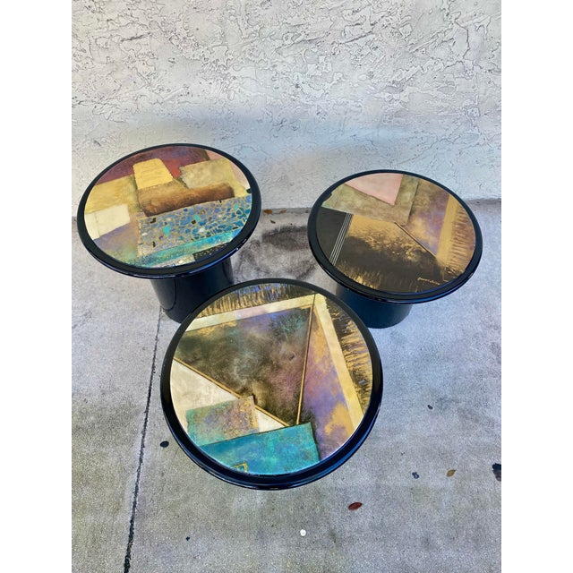 Postmodern Signed Painted Abstract Lacquered Staggered Tables - Set of ...