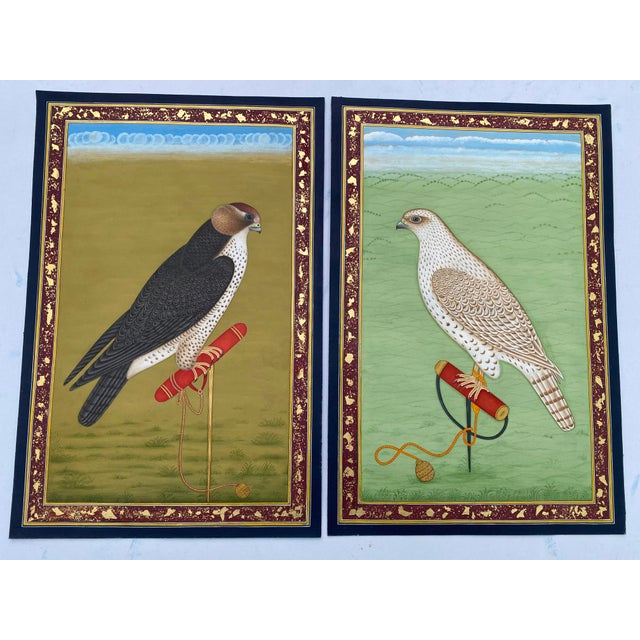 Vintage Original Hand Painted Indian Mughal Miniature Hawk and Falcon ...