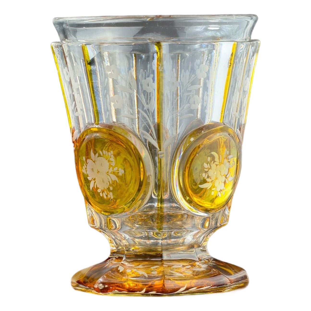 Antique Amber Cut Glass Vase with Floral Medallions, 1890s | Chairish
