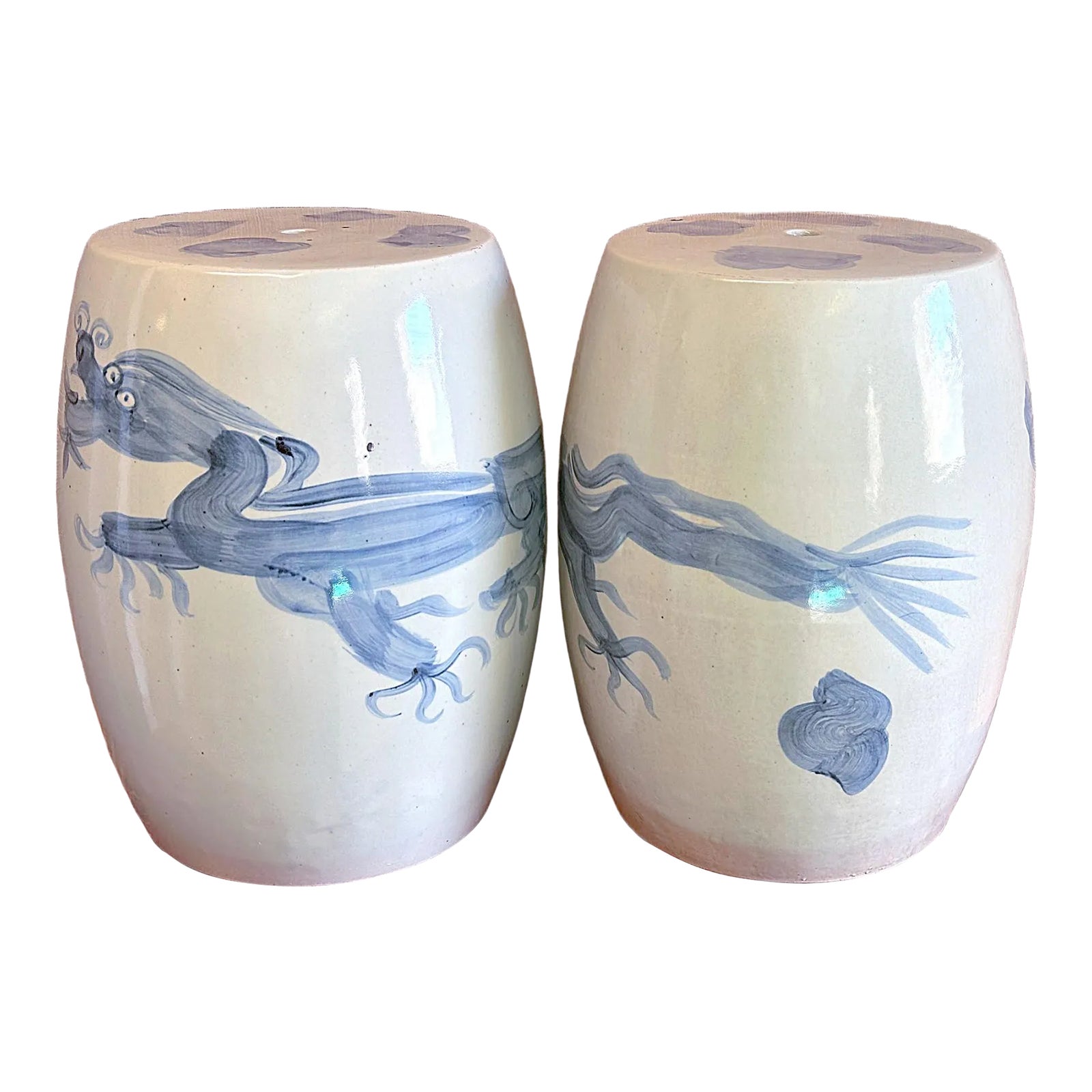 Chinoiserie Dancing Dragon Garden Stools - a Pair | Chairish