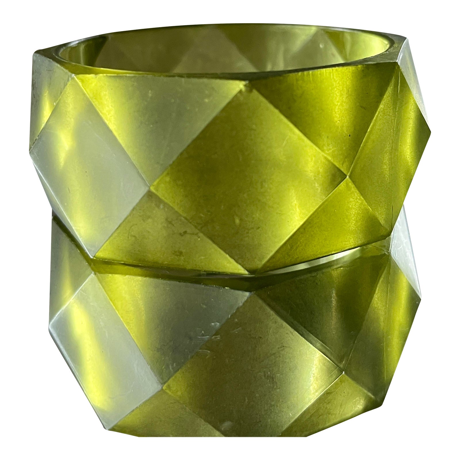 Vintage 1960s Faceted Chartreuse-Green Resin Bangle Bracelet | Chairish