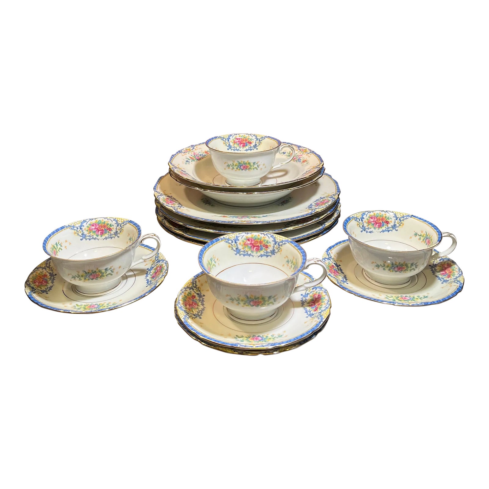 14 Piece-Early 20th Century Rhoda Rhoda Blue by Black Knight Dinnerware ...