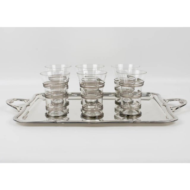 Modernist Alpaca Silver Plate Serving Barware Tray | Chairish