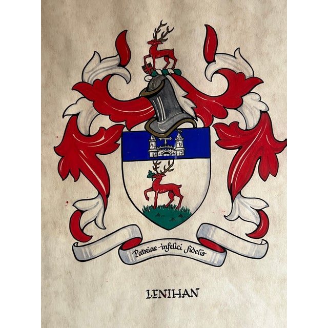 Vintage Irish Lenihan Family Coat of Arms Heraldry Framed Drawing ...