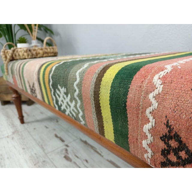 Boho Turkish Kilim Upholstered Bench | Chairish